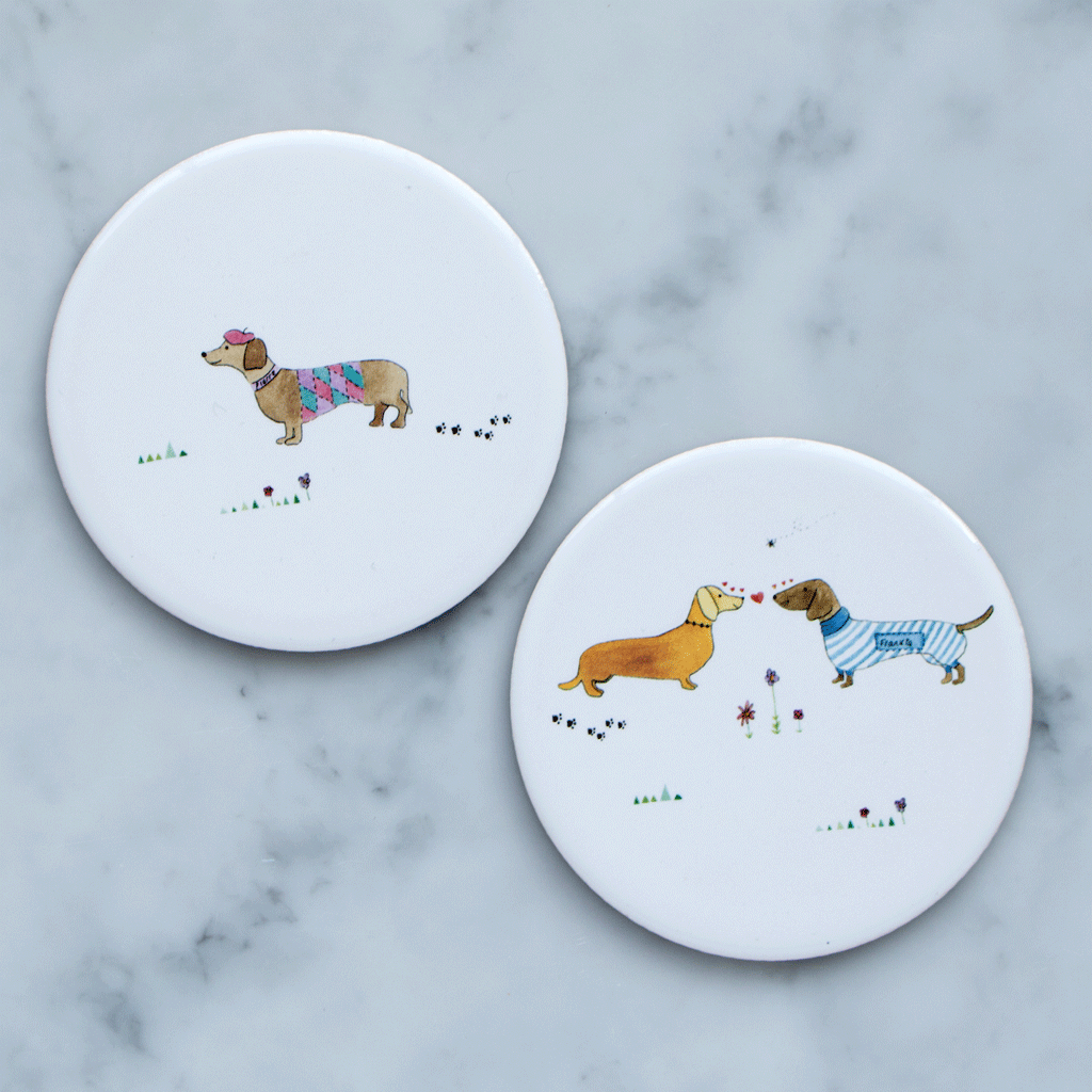 Sausage Dog Ceramic Coasters, Earthenware Coasters, Fine Bone China ...